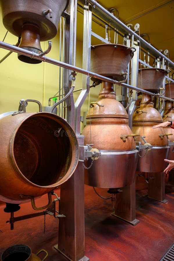Gin Distillation Process in Copper Tanks in Spanish Bodega Stock Photo ...