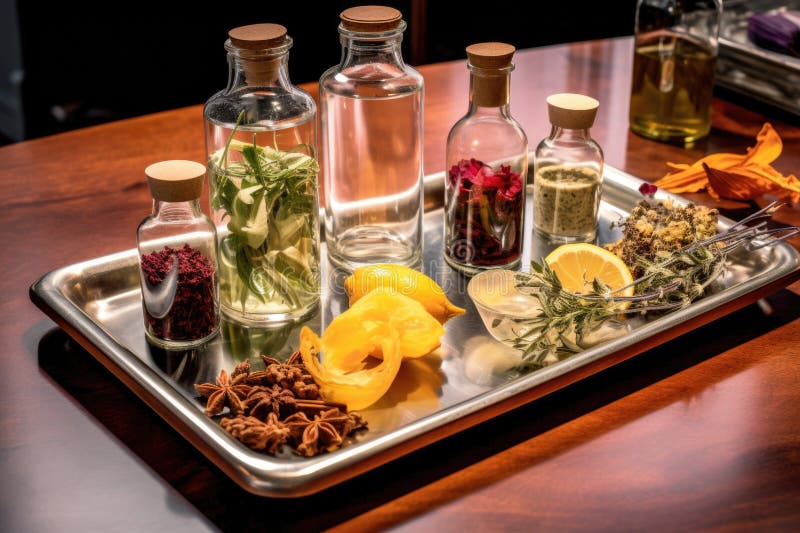 Gin Infusion Ingredients Displayed on a Tray Stock Illustration ...