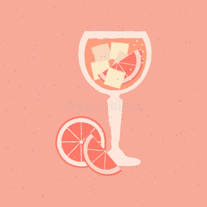 Gin Tonic with Grapefruit and Ice Cubes. Vector Flat Illustration with ...