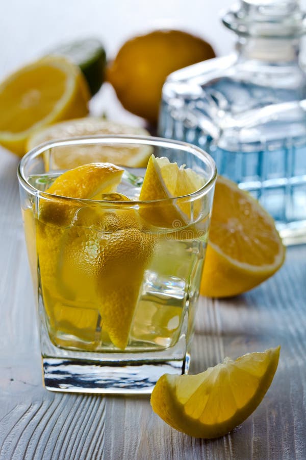Gin with Tonic , Lemon and Ice Stock Image - Image of liquor, beverage ...