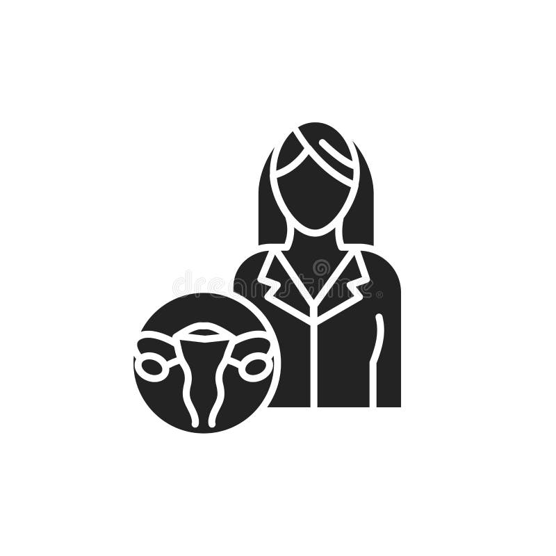 Ginecólogo Obstetra Línea Negro Icono Chequeo Del Sistema Reproductor