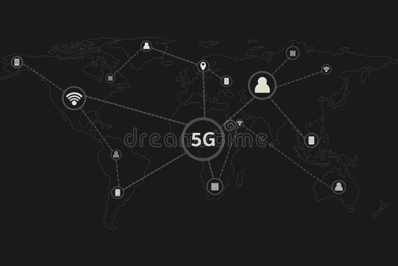 5G Infographic Icon and World Map on Dark Background. Stock ...
