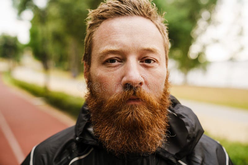 Ginger Bearded Sportsman Looking at Camera while Working Out in Park ...