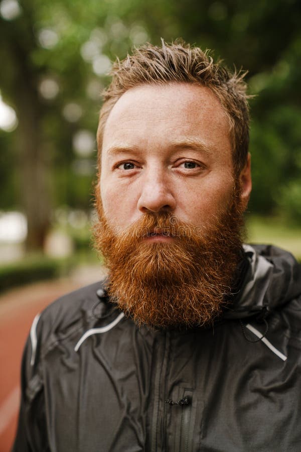 Ginger Bearded Sportsman Looking at Camera while Working Out in Park ...