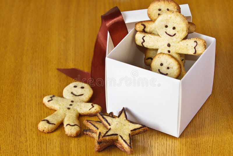 Ginger Biscuits in a Box with a Red Ribbon Stock Photo - Image of ...