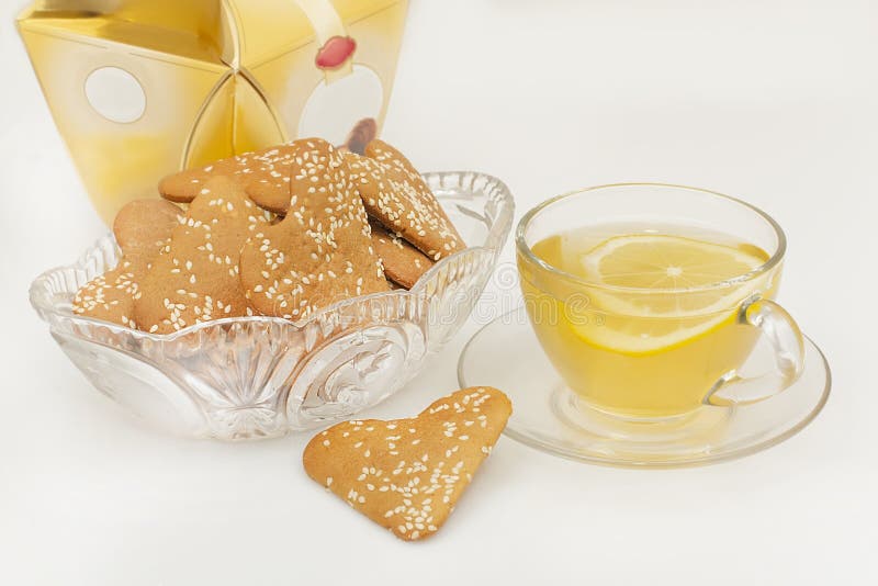 Ginger Biscuits and a Cup of Green Tea Stock Image - Image of seeds ...