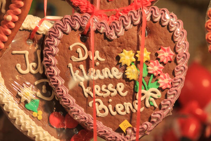 Closeup Photo with German Ginger Breads in Shape of Heart in the ...