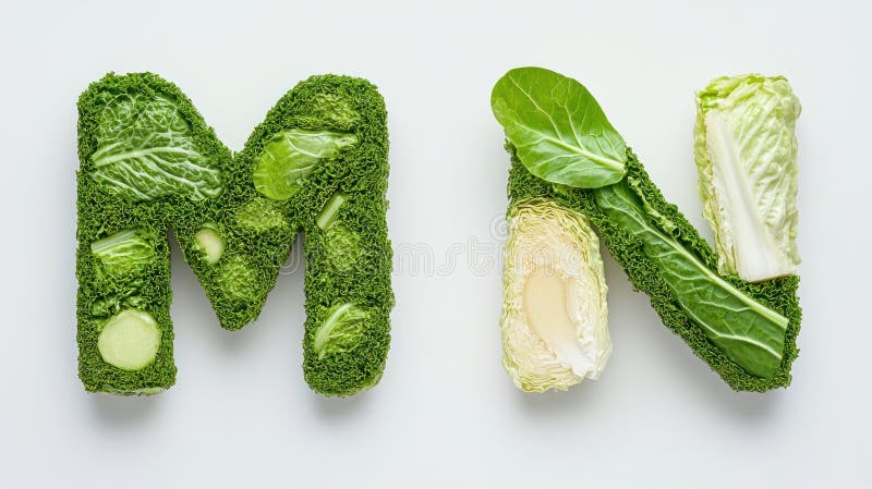 Ginger and Cabbage Vegetable Letters M and N Isolated on White ...