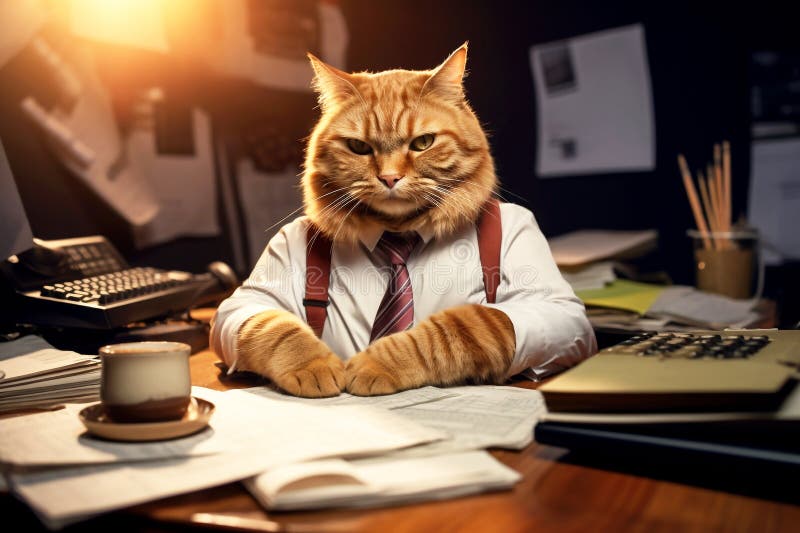 Ginger Cat Acting Like the Boss in an Office Setting. Humorous Concept ...