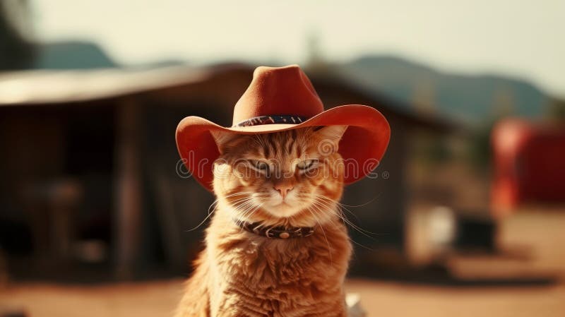 Ginger Cat in a Cowboy Hat Close-up Stock Photo - Image of closeup ...