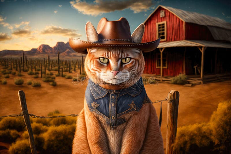 A Ginger Cat Cowboy on the Wild West. Created with Generative AI Stock ...