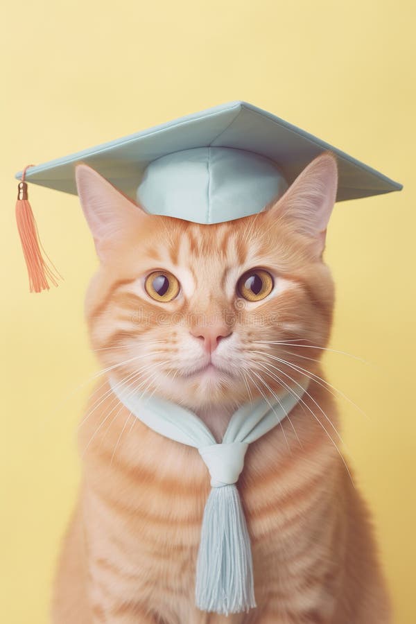 Ginger Cat in Graduation Cap and Gown. Realistic Portrait. Generative ...