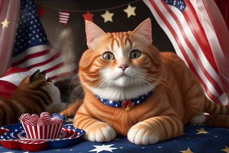 Ginger Cat Having Fourth of July Party . Generative AI Stock ...