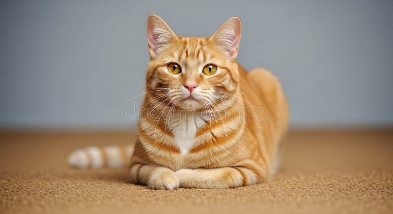 Ginger Cat Laying on Carpet in a Studio Setting Stock Illustration ...