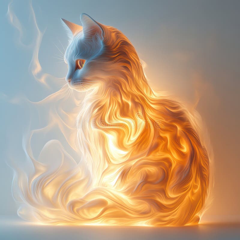 A Ginger Cat Made of Flame, AI Stock Illustration - Illustration of ...