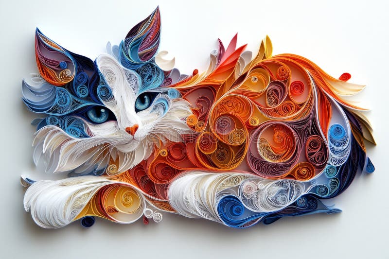 Ginger Cat Relaxing in Paper Quilling Artwork Stock Image - Image of ...