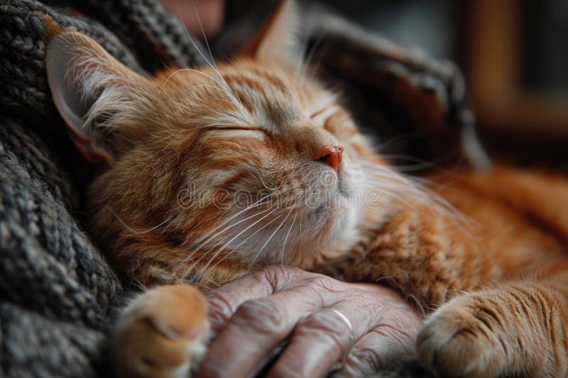 Ginger Cat Relishing a Caring Human Touch, Eyes Closed in Comfort ... Ginger Cat Relishing a Caring Human Touch, Eyes Closed in Comfort ...