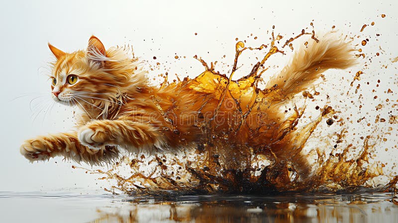 Ginger Cat Running through Coffee Splash Stock Illustration ...