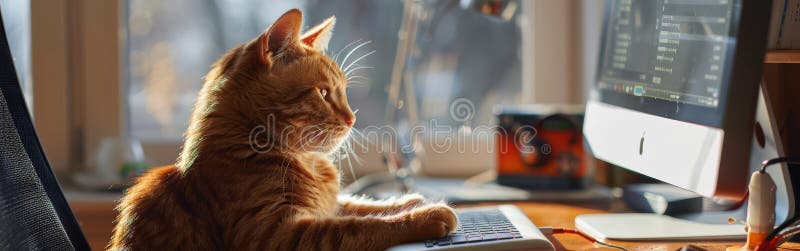 Cat Using Computer at Home stock illustration. Illustration of typing ...