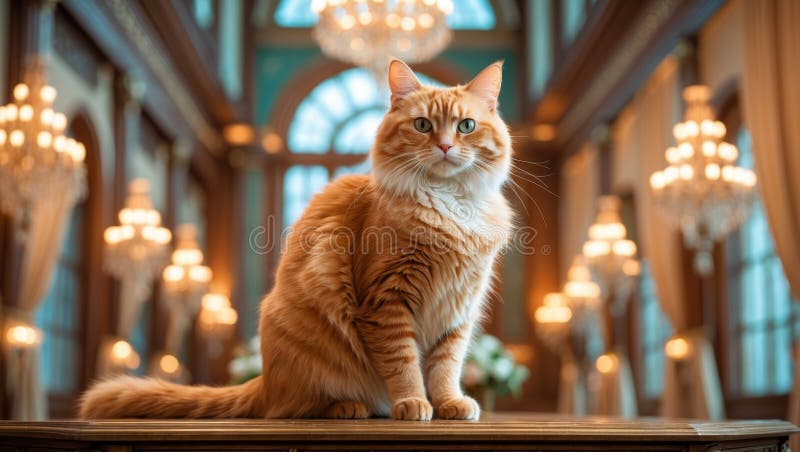 Ginger Cat Sits on Table in Elegant Wedding Hall Stock Photo - Image of ...