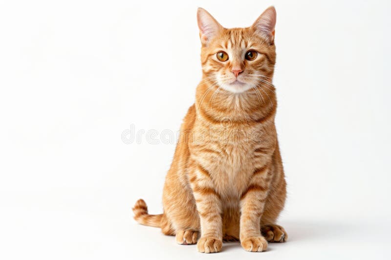 Ginger Cat Sitting Against a White Backdrop, Displaying Vibrant Fur and ...
