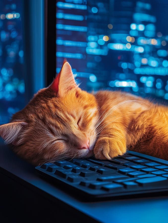 Ginger Cat Sleeping on Keyboard Peaceful Ginger Cat Napping Technology ...