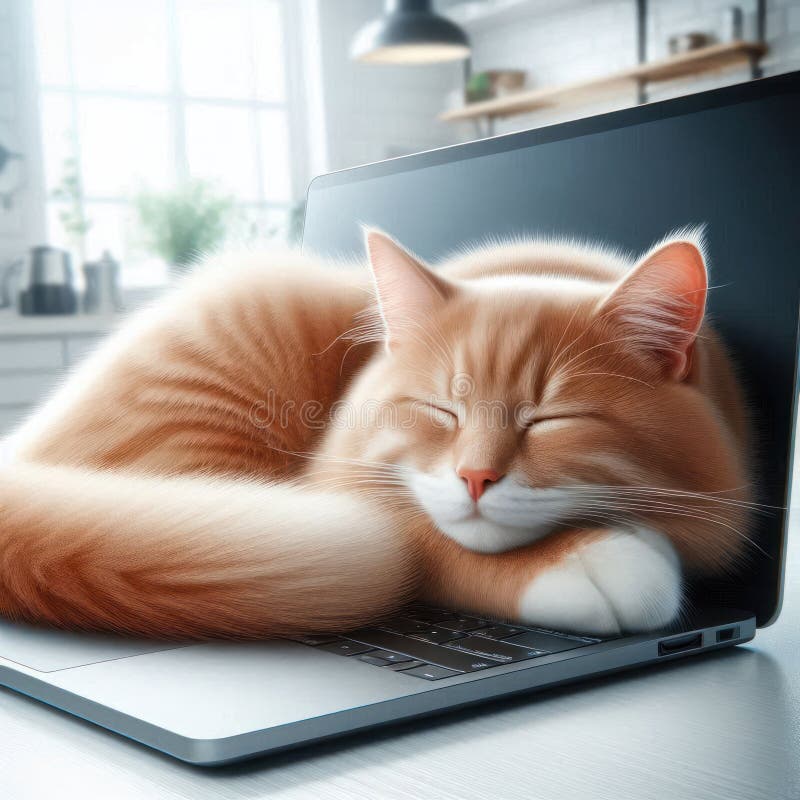 A Ginger Cat Sleeps on a Laptop Keyboard. Stock Image - Image of gadget ...