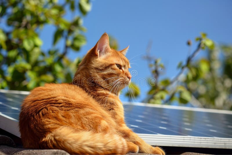 Ginger Cat and solar panel stock illustration. Illustration of ...