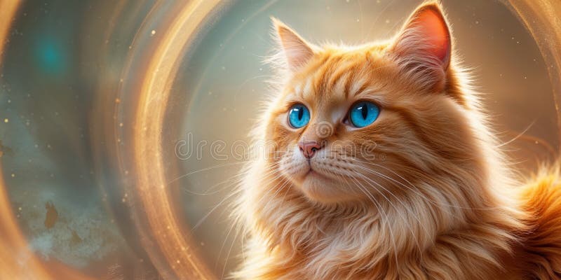 A Ginger Cat with Stunning Blue Eyes Peers Out Curiously. Stock Image ...