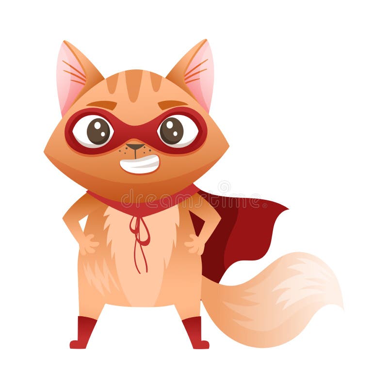 Ginger Cat Superhero Character Wearing Red Cloak and Mask Standing with ... Ginger Cat Superhero Character Wearing Red Cloak and Mask Standing with ...