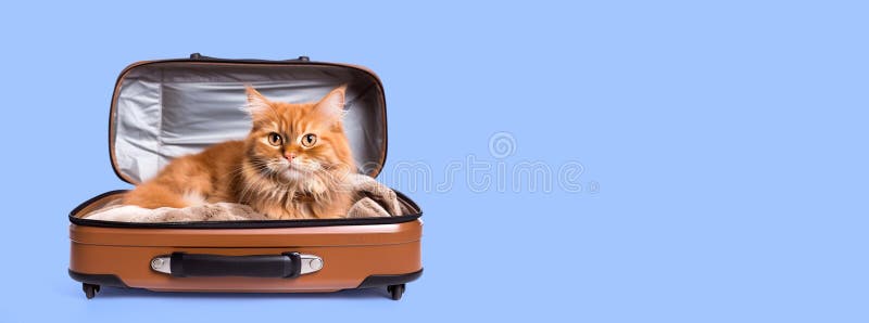 Ginger Cat in a Travel Bag on a Blue Background Stock Illustration ...