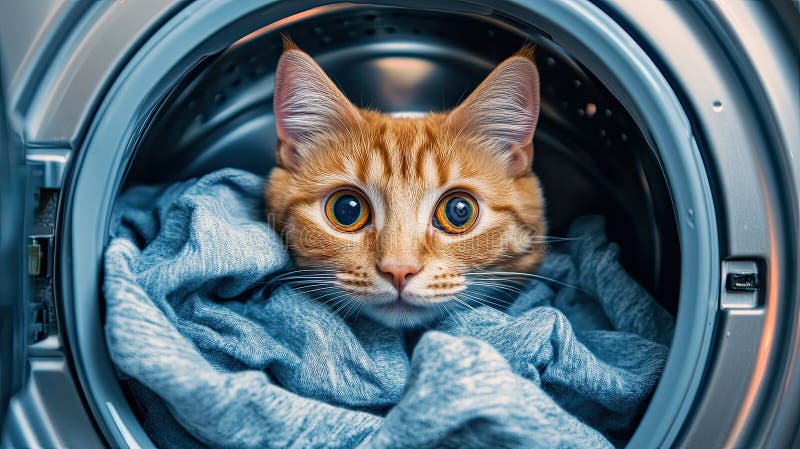 Ginger Cat in Washing Machine Stock Illustration - Illustration of ...