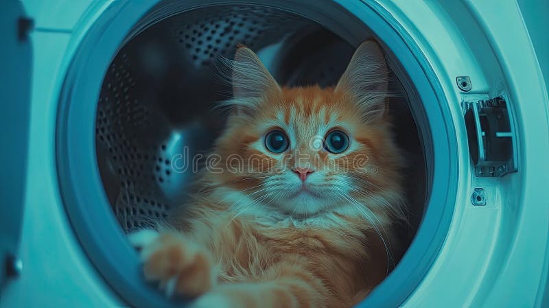 Ginger Cat in Washing Machine Stock Illustration - Illustration of ...