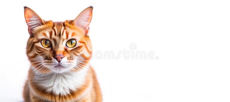 Ginger Cat on White Background. Banner with Space for Advertising ...