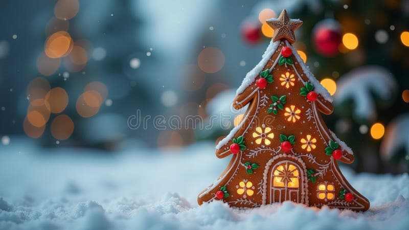Ginger Christmas Tree in the Snow Stock Illustration - Illustration of ...