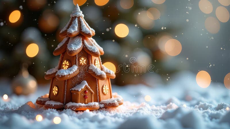 Ginger Christmas Tree in the Snow Stock Illustration - Illustration of ...