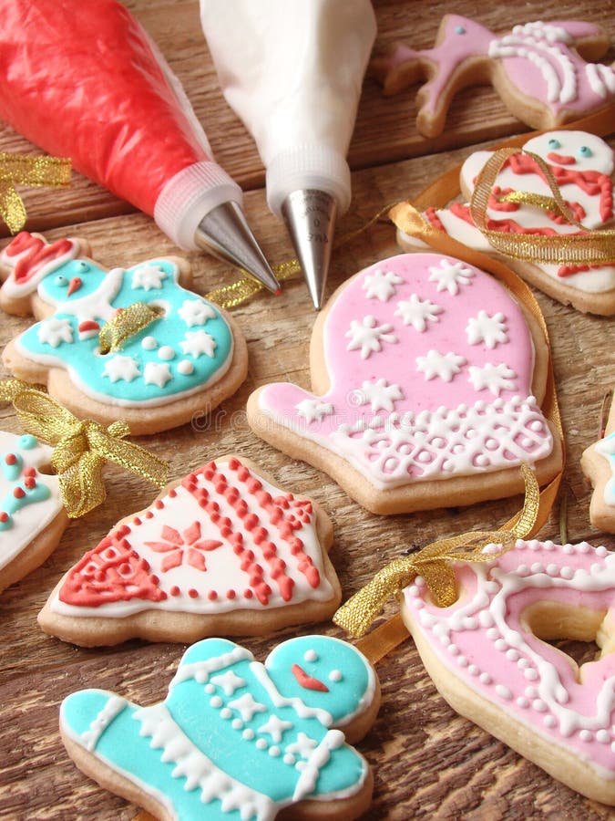 Ginger cookies with icing stock photo. Image of protein - 64879860