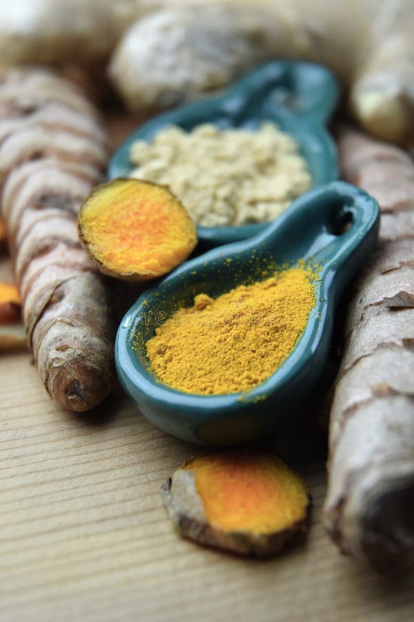 Ginger and Curcumin Spice Powder Root Slice Stock Image - Image of ...