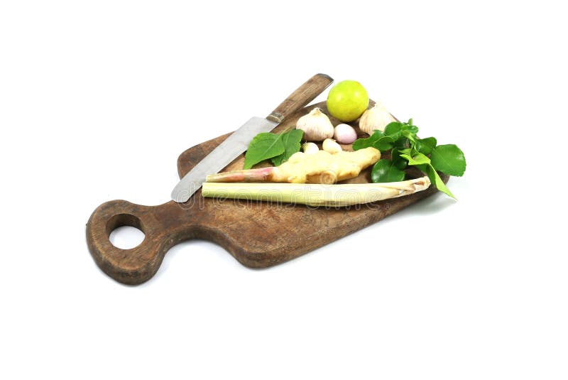 Ginger, Galangal, Garlic, Shallots, Kaffir Lime Stock Image - Image of ...