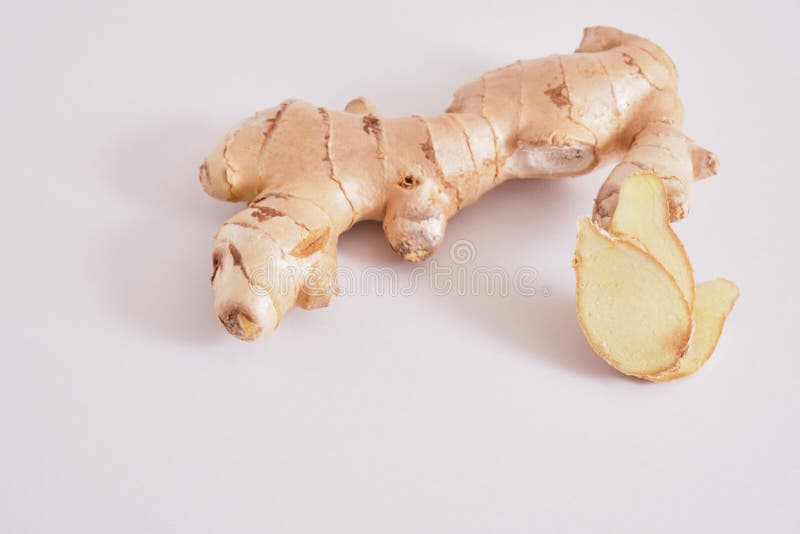 Ginger on Grey Background Copy Space, Ginger Root and Slices Stock ...