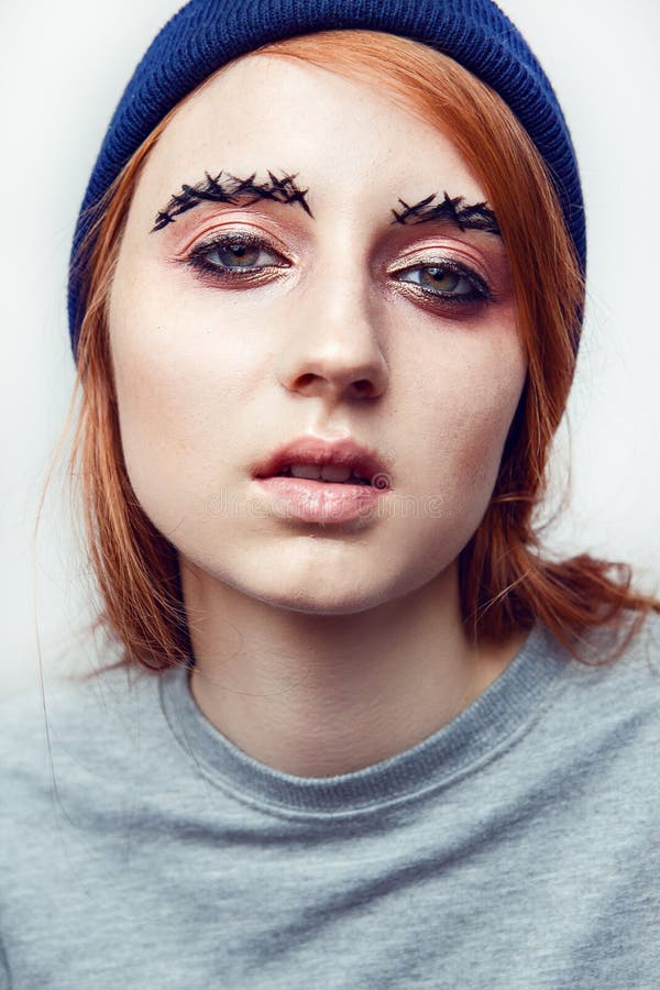 Ginger hair beauty makeup stock photo. Image of eyebrow - 91011944