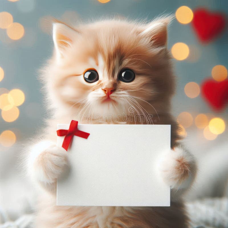 A Ginger Kitten with a Clean Gift Card in Its Paws. Stock Photo - Image ...