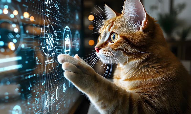 Ginger Kitten Interacting with Futuristic Interface Stock Video - Video ...