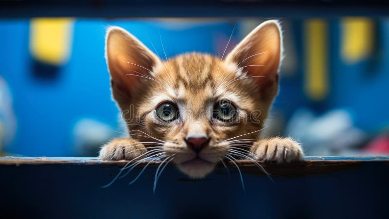 Ginger Kitten Peeks Out from Behind the Table Generative Ai Stock Photo ...