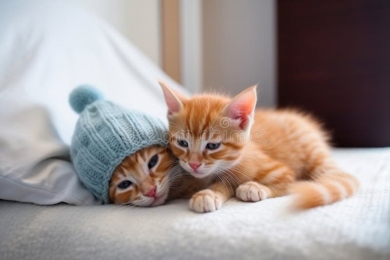 Ginger Kittens Sleeping Together. Generative AI Stock Illustration ...