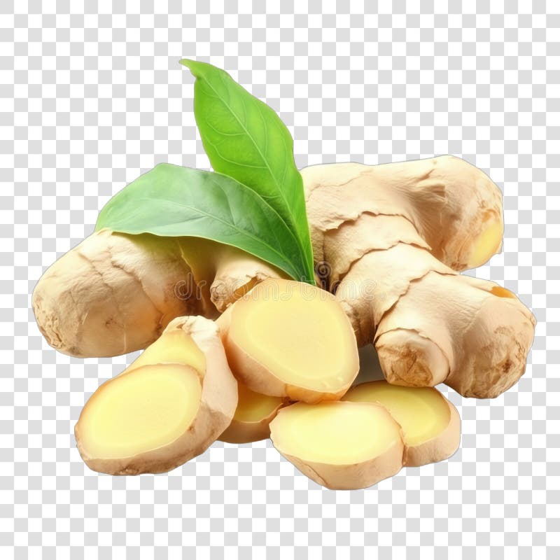 Ginger with Leaves and Sliced Ginger Stock Image - Illustration of ...