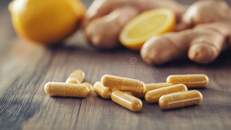 Ginger and Lemon Extract Supplement for Natural Wellness Stock Image ...