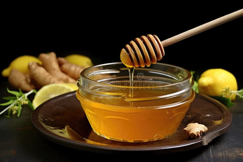 Ginger-lemon Tea in a Cup with Honey Drizzle on Spoon Stock ...