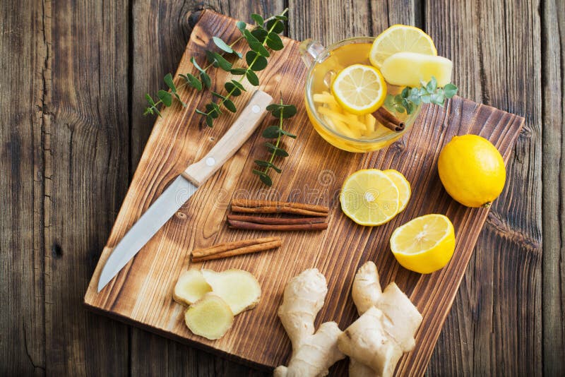 Ginger and Lemon Tea on Wooden Background Stock Photo - Image of ...