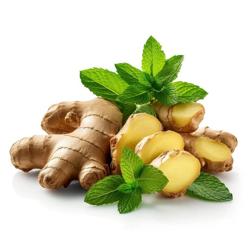 Ginger with mint leave stock illustration. Illustration of meal - 279779895
